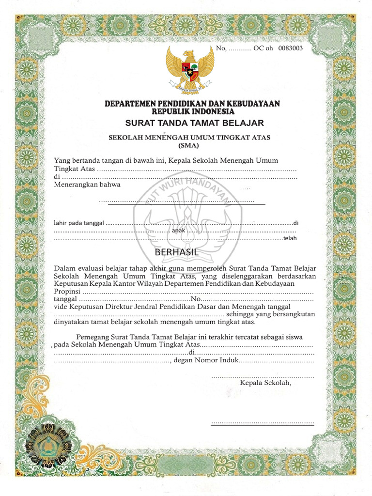 Contoh Surat Lulus Sekolah | PDF