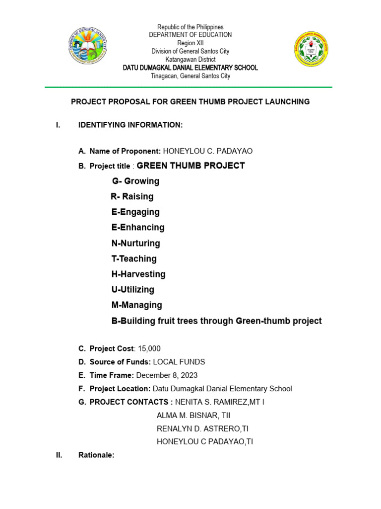 Project Proposal For Green Thumb Project Launching | PDF ...