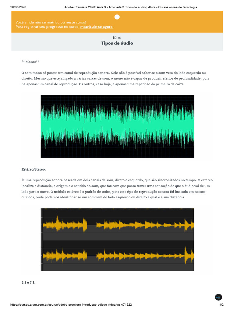 Adobe Premiere 2020_ Aula 3 - Atividade 3 Tipos de Áudio _ Alura - Cursos Online de Tecnologia ...