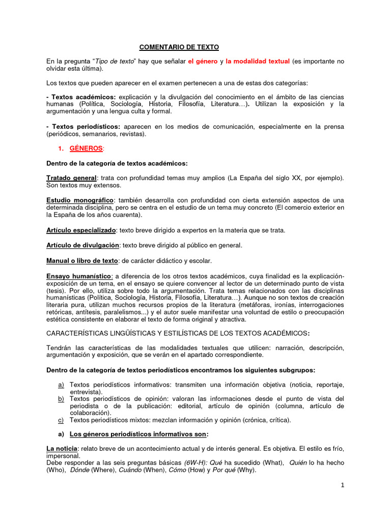 Tipos y características de textos académicos y periodísticos | PDF ...