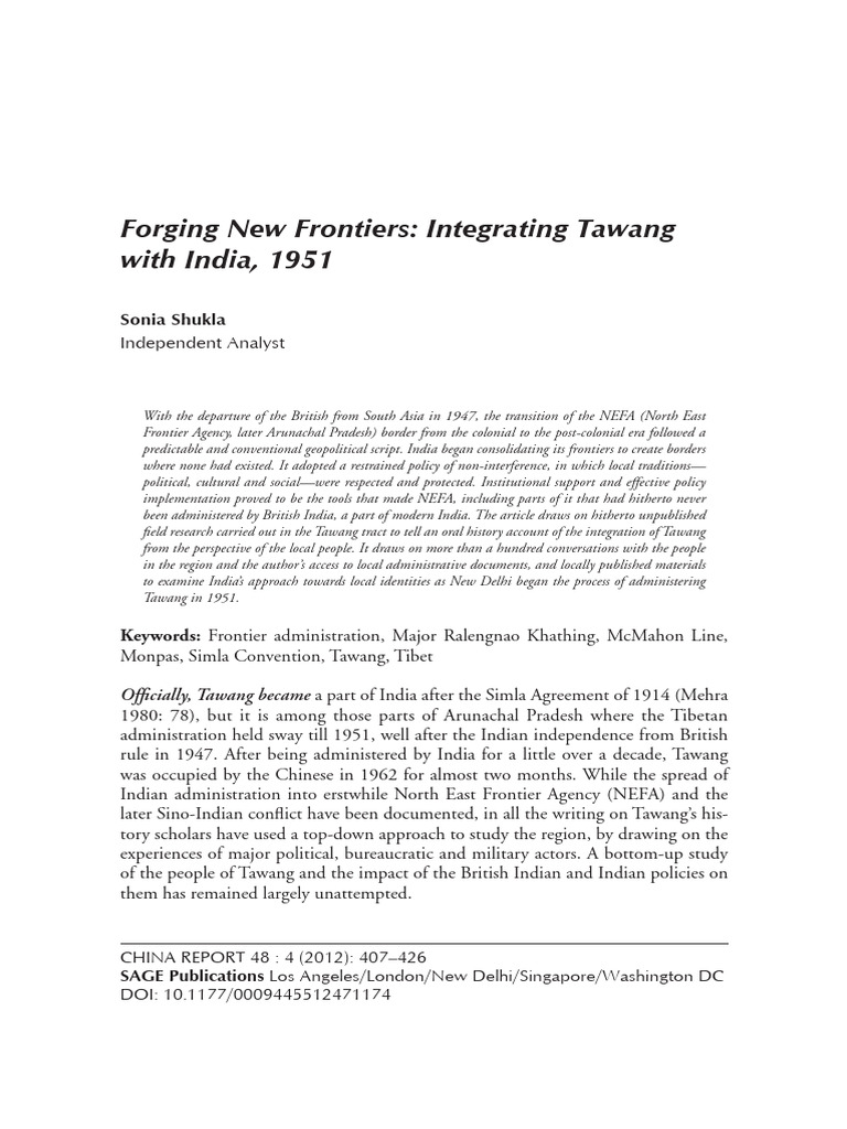 Forging New Frontiers- Integrating Tawang With India, 1951 | PDF | Tibet