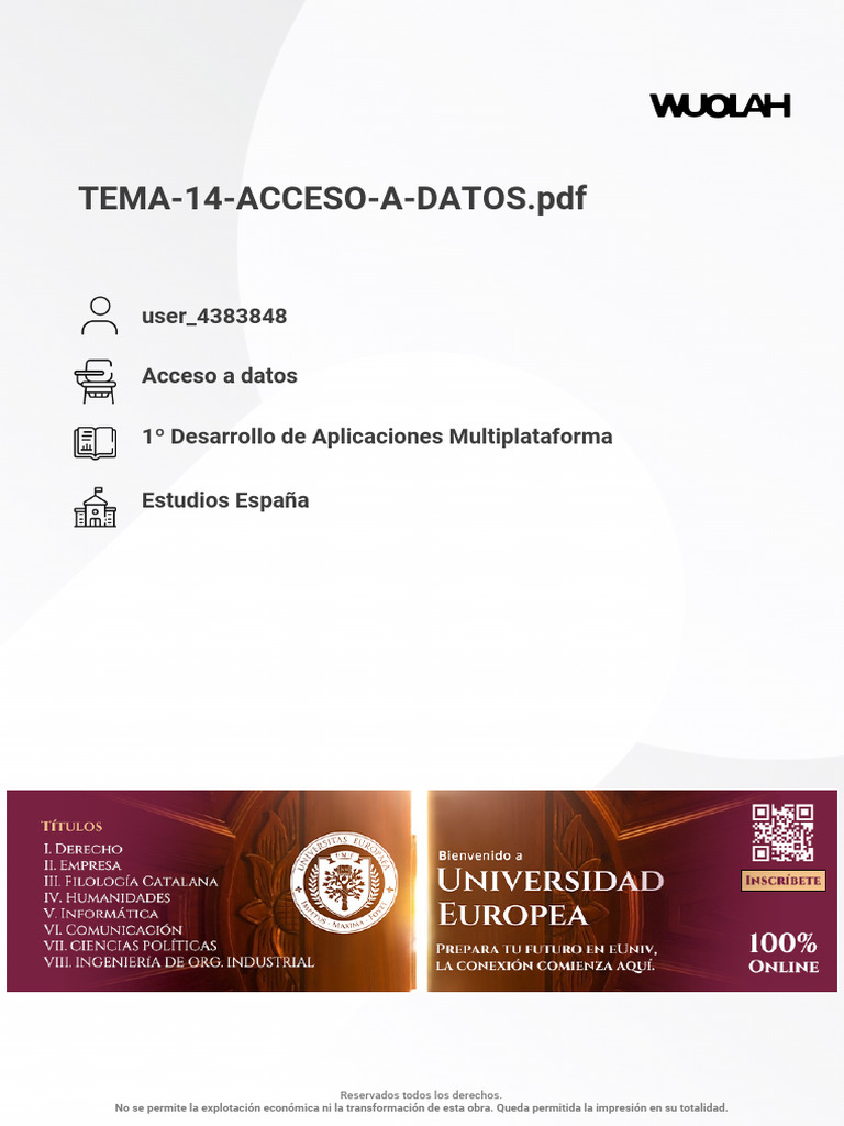 Wuolah Free TEMA 14 ACCESO A DATOS | PDF | Bases de datos | Xml