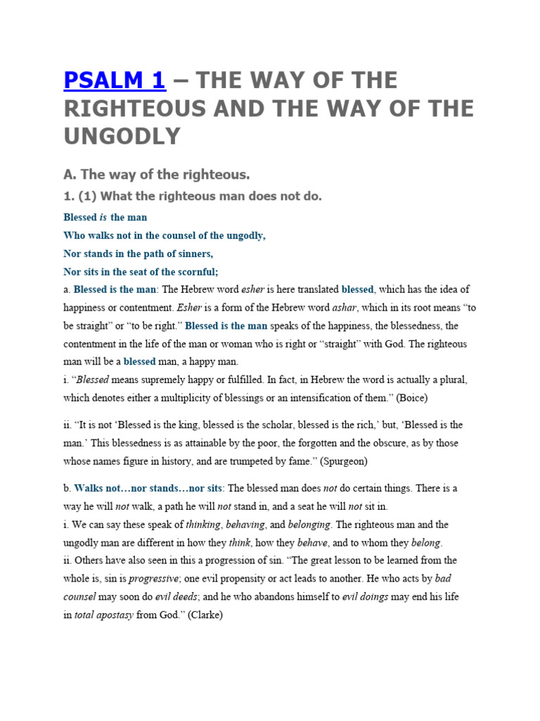 THE WAY OF THE RIGHTEOUS AND THE WAY OF THE UNGODLY | PDF
