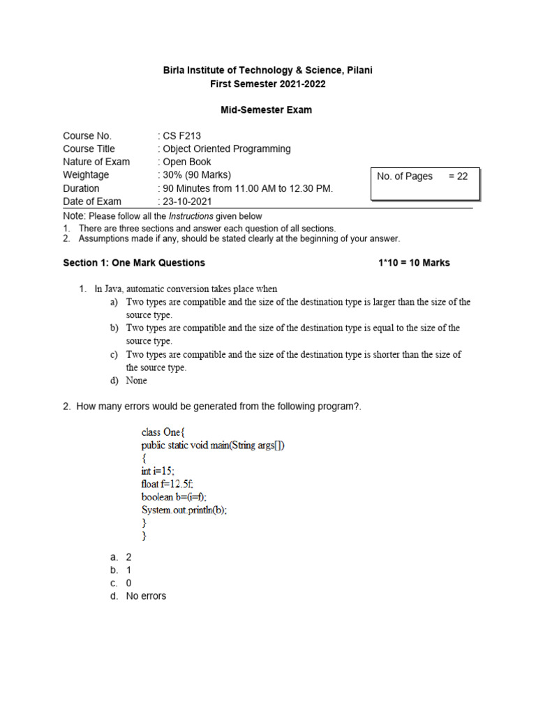 Mid-Sem (1) | PDF | Class (Computer Programming) | Method (Computer ... Mid-Sem (1) | PDF | Class (Computer Programming) | Method (Computer ...