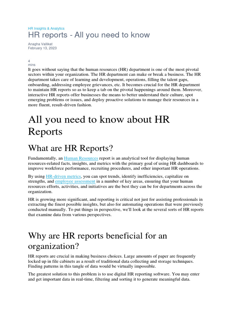 HR Things To Report To The Board or Management | Download Free PDF ...