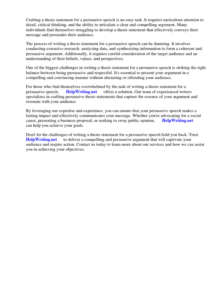 Thesis Statement Persuasive Speech | PDF | Persuasion | Essays