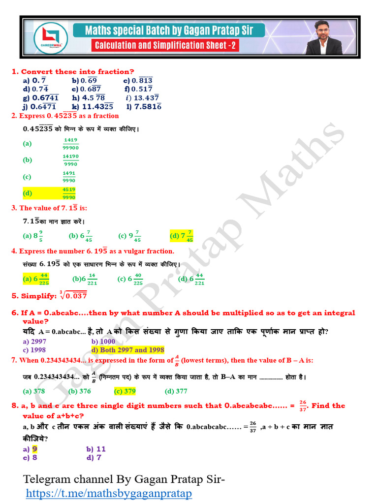 Simplification Sheet 2 | PDF | Mathematical Notation | Number Theory