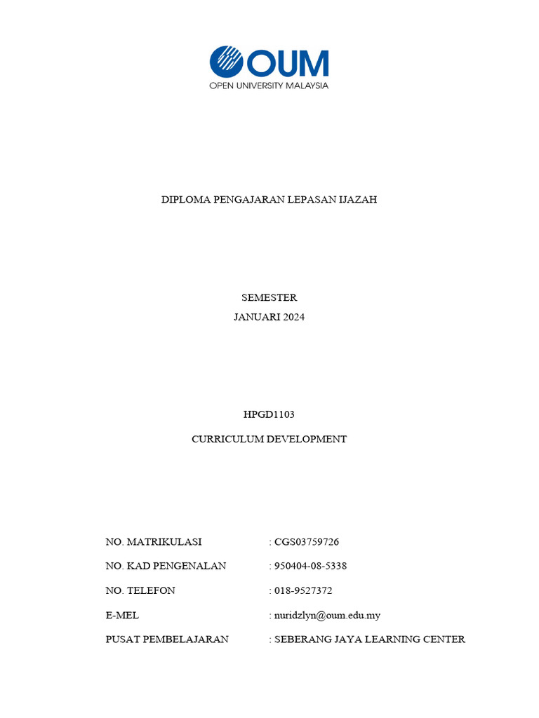 Assignment_Curriculum_Development | PDF