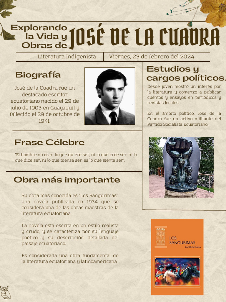 Biografía y Obras de José de la Cuadra | PDF