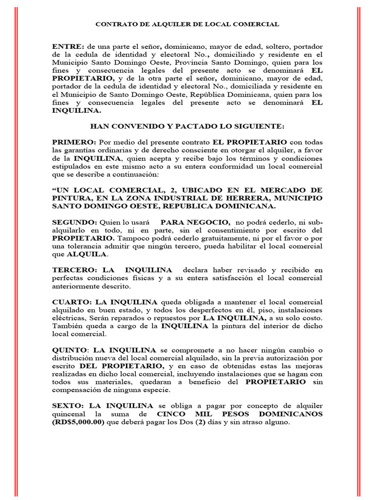 CONTRATO DE ALQUILER DE NEGOCIO Modelo | Descargar gratis PDF ...