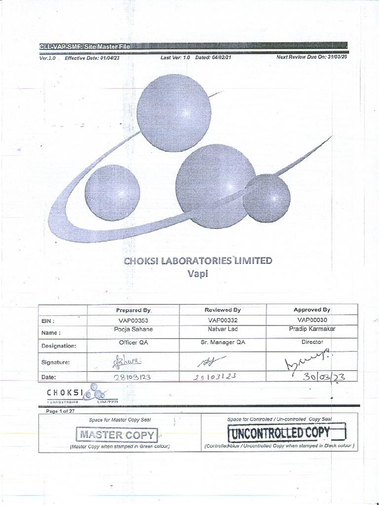 Site Master File 2023 | PDF