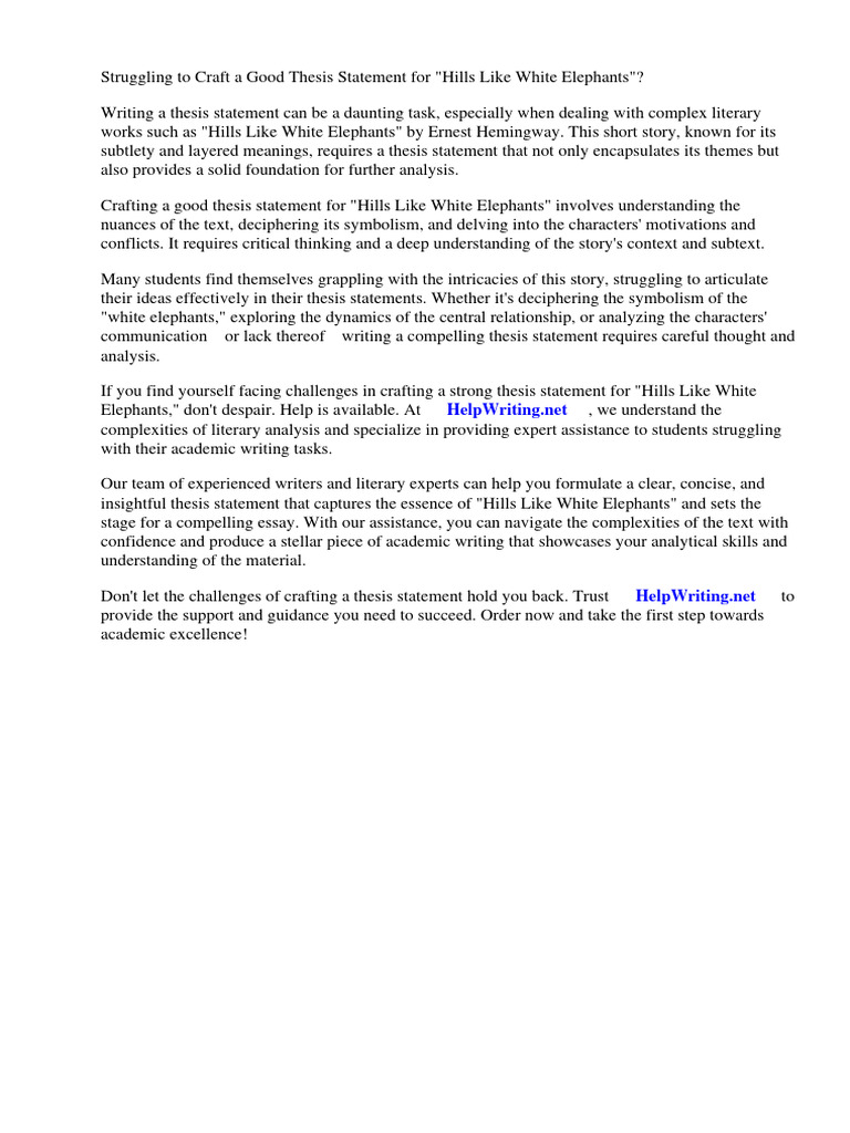 Good Thesis Statement For Hills Like White Elephants | PDF | Ernest ...
