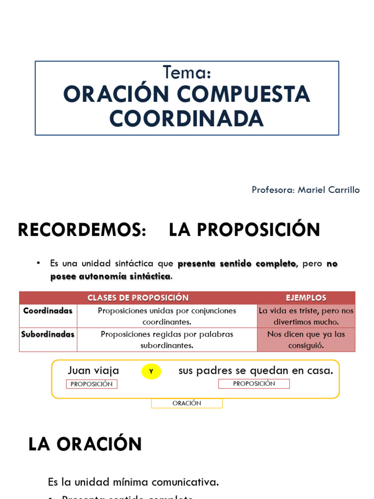 Oración Compuesta Coordinada | PDF | Oración (Lingüística) | Verbo