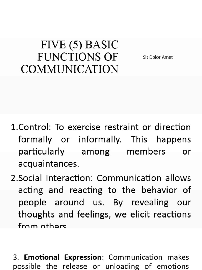 FIVE (5) BASIC FUNSCTIONS OF COMMUNICATION | PDF | Communication | Emotions