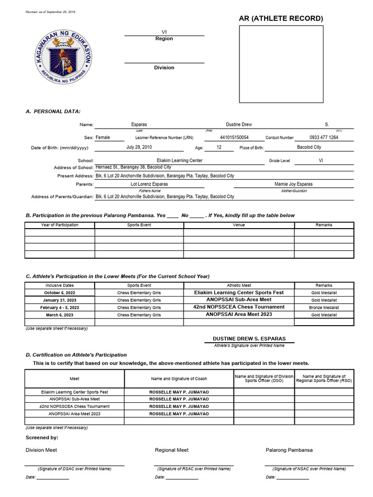 2020 Athlete Record | PDF
