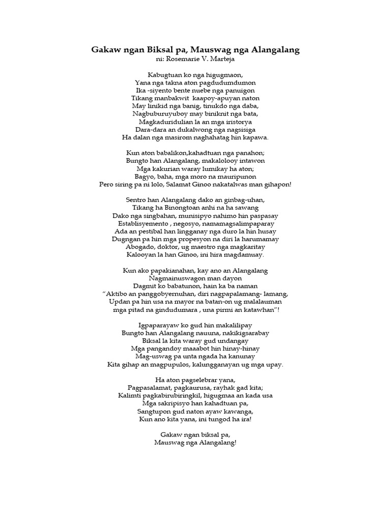 Biksal La Alangalang - Siday | PDF