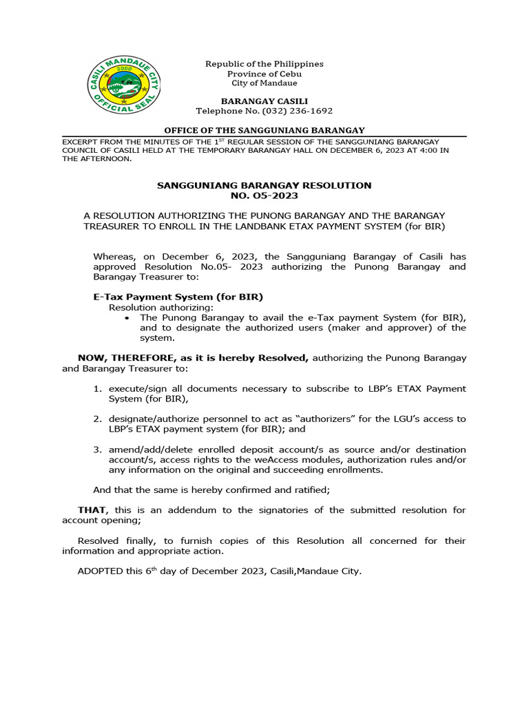 Sample Sangguniang Barangay ETPS | PDF | Government