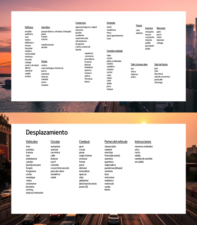 Ficha vocabulario ELE - La ciudad | PDF | Infraestructura de transporte ...