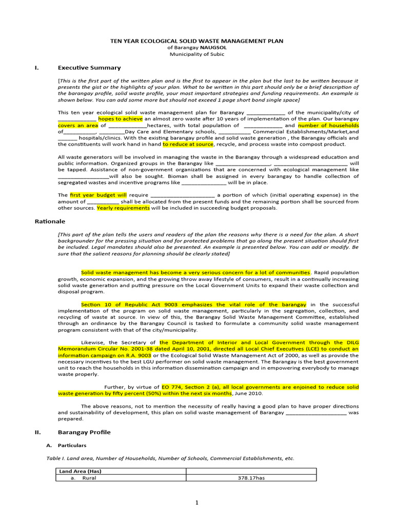 10yr SWM Plan | Download Free PDF | Waste Management | Waste