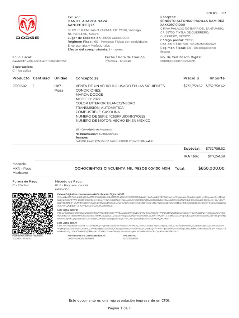 Refactura Dodge | PDF | Coche | Vehículo de motor