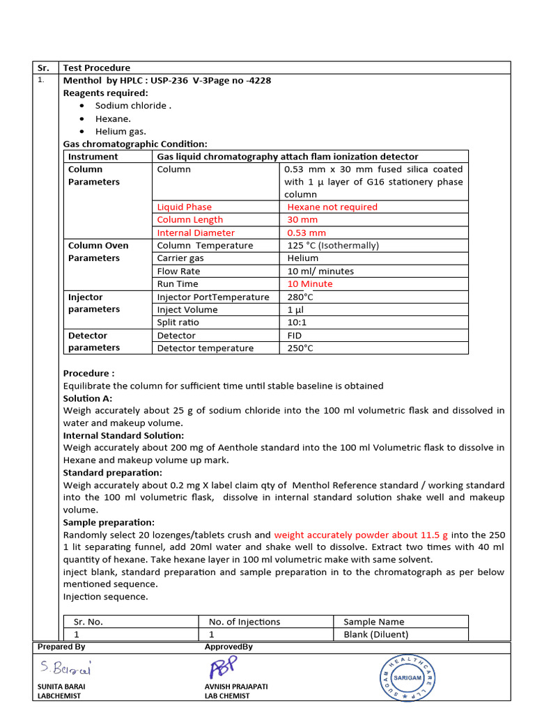 Menthol USP | PDF | Gas Chromatography | Analytical Chemistry