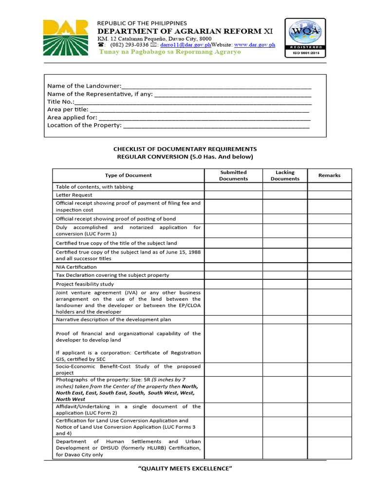 Land Conversion Checklist | PDF | Common Law | Private Law