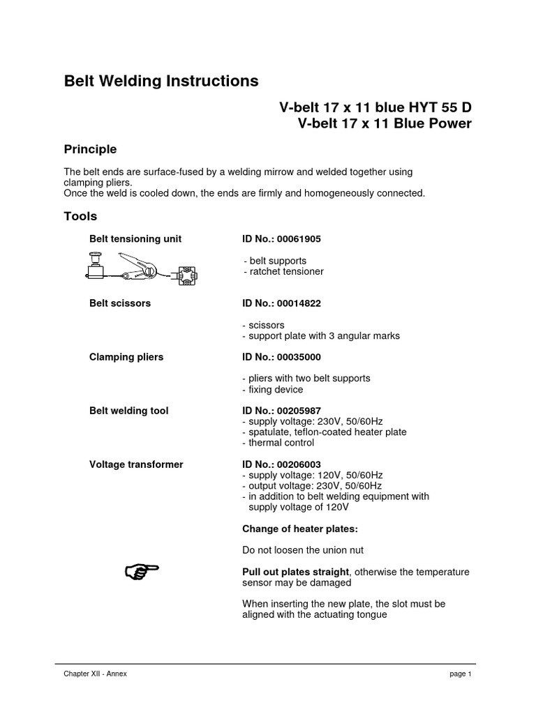 Belt Welding Instructions V-Belt | PDF | Belt (Mechanical) | Mains ...