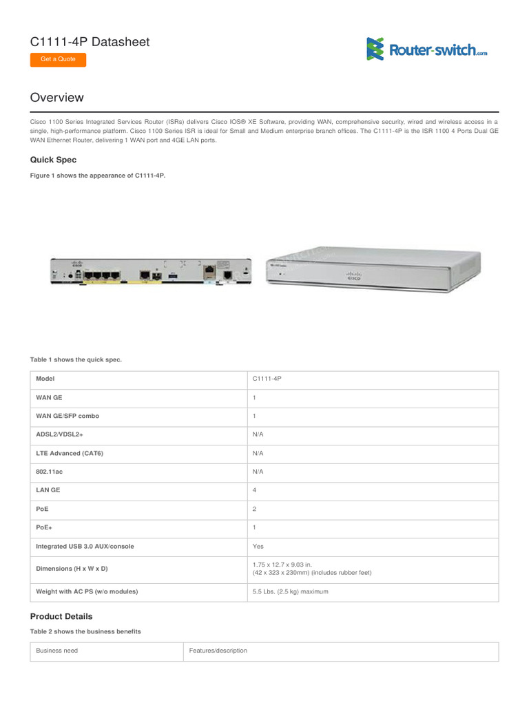 c1111 4p Datasheet | PDF | Computer Network | Router (Computing)