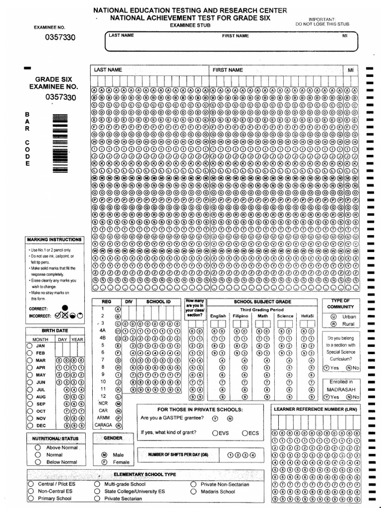 Nat Answer Sheet | PDF