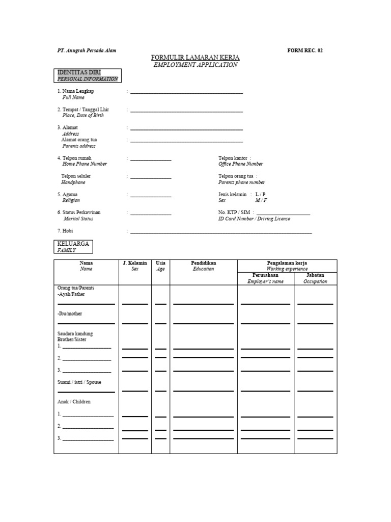 Form Biodata - PT Augrah Persada Alam | PDF