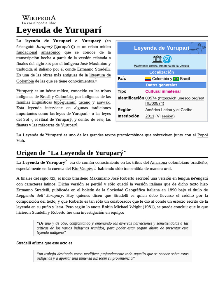 La Leyenda de Yuruparí: Mito Amazónico | PDF | Colombia