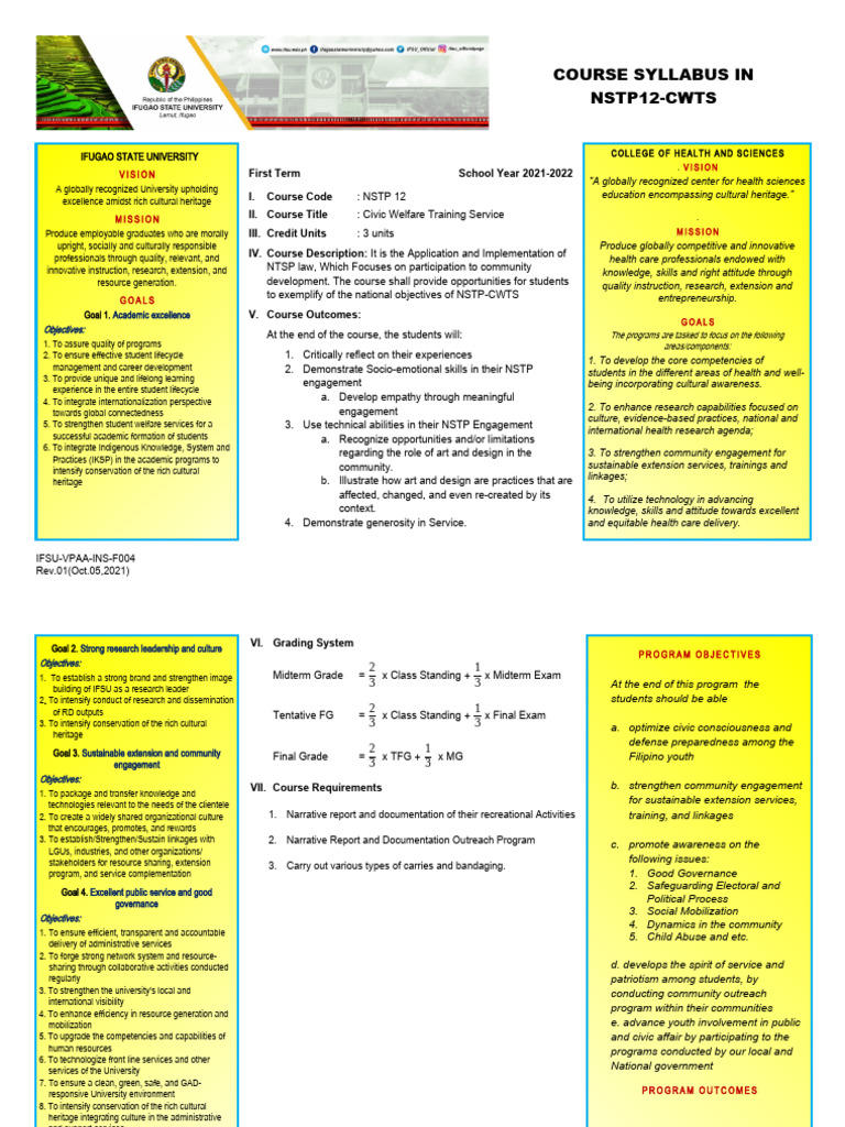 NSTP 12 CWTS 2021 2022 Syllabus | PDF | Learning | Governance