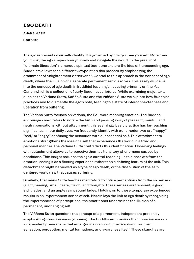Ego Death Pdf Philosophy Of Self Enlightenment In Buddhism