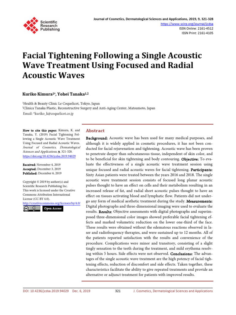Facial Tightening Following A Single Acoustic Wave Treatment Using ...
