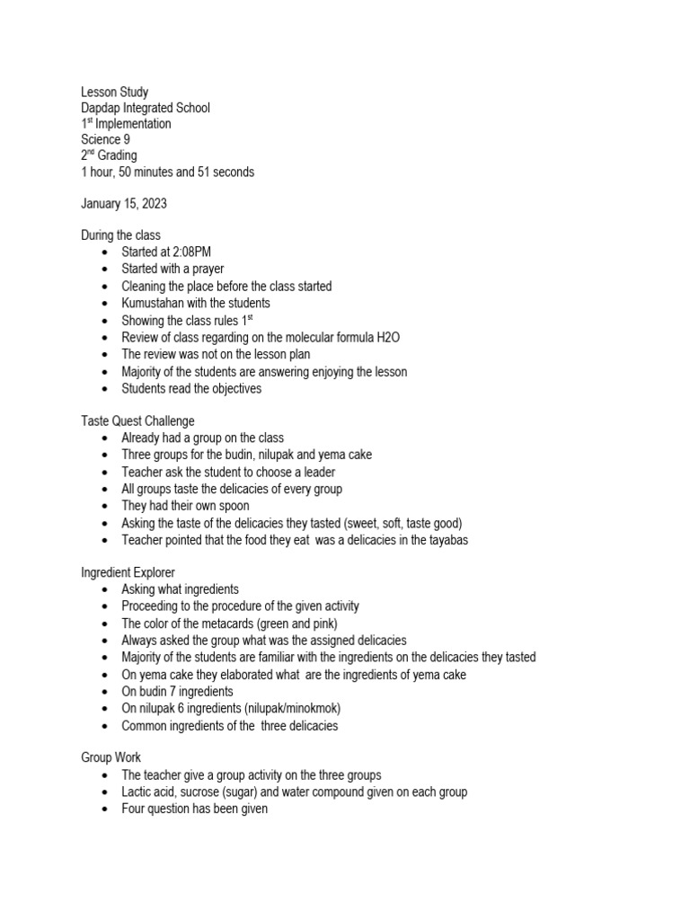 Lesson Study 1st Implementation | PDF