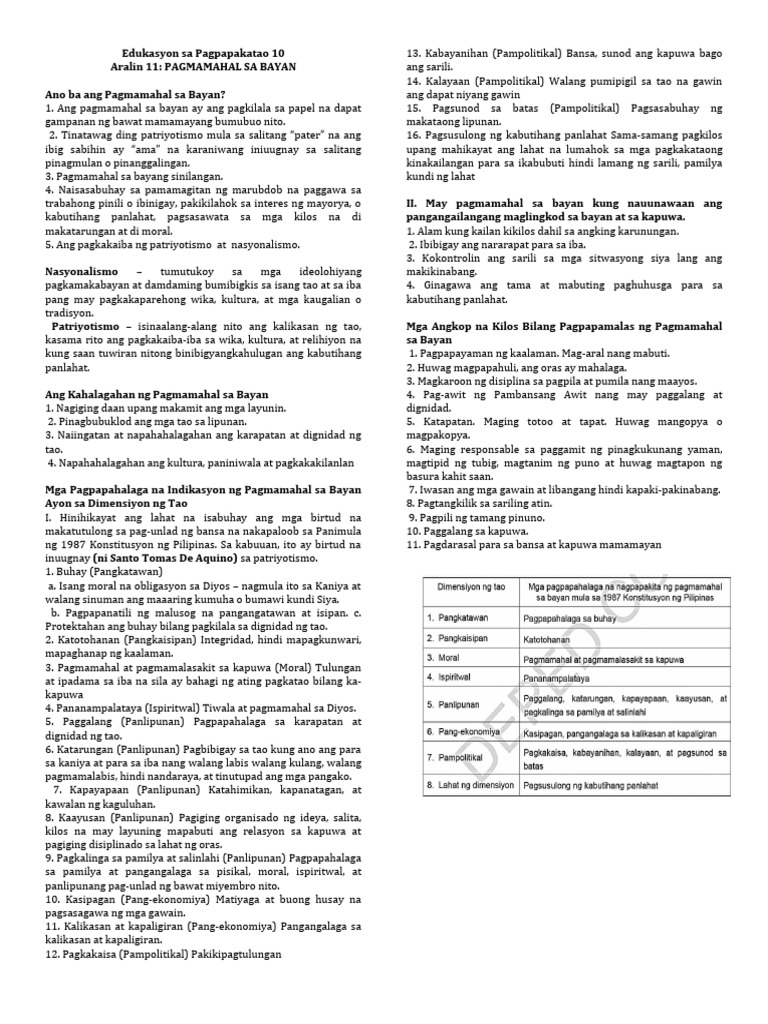 Aralin 11 PAGMAMAHAL SA BAYAN | PDF
