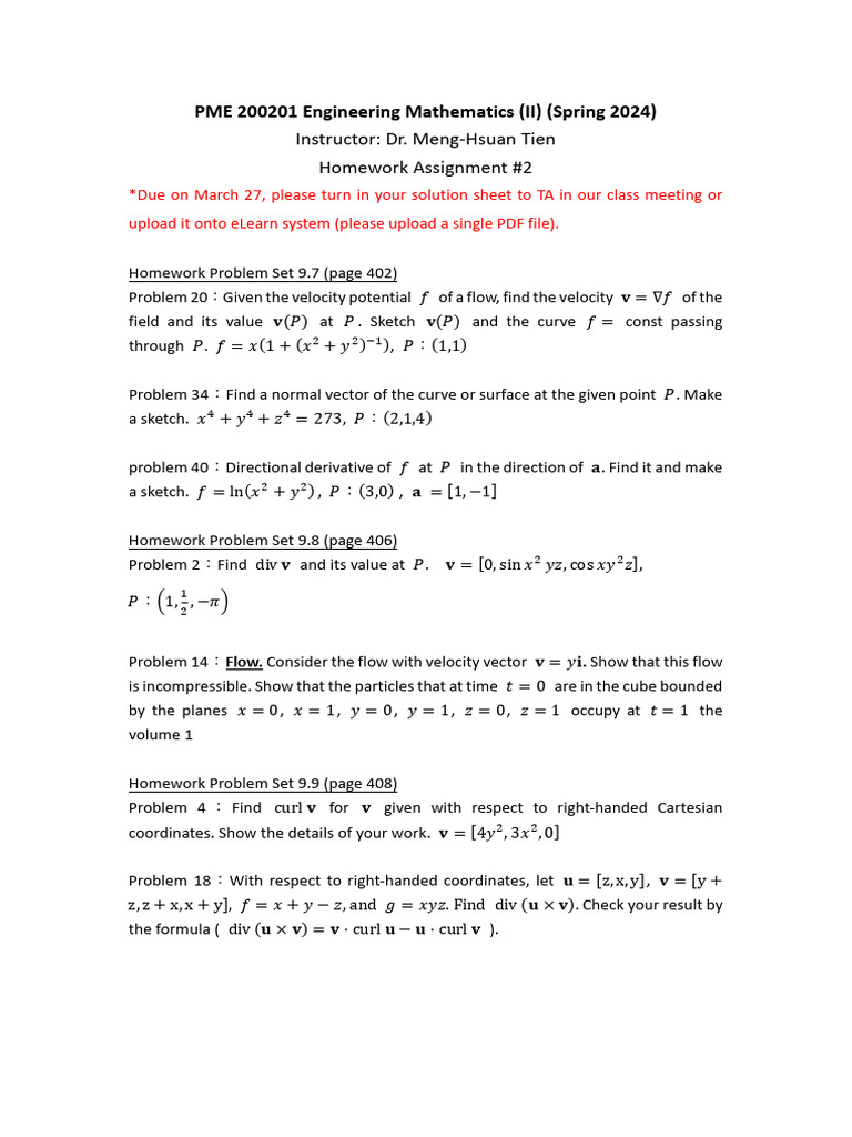 PME 200201 Engineering Mathematics (II) (Spring 2024) : Instructor: Dr. Meng-Hsuan Tien Homework ...