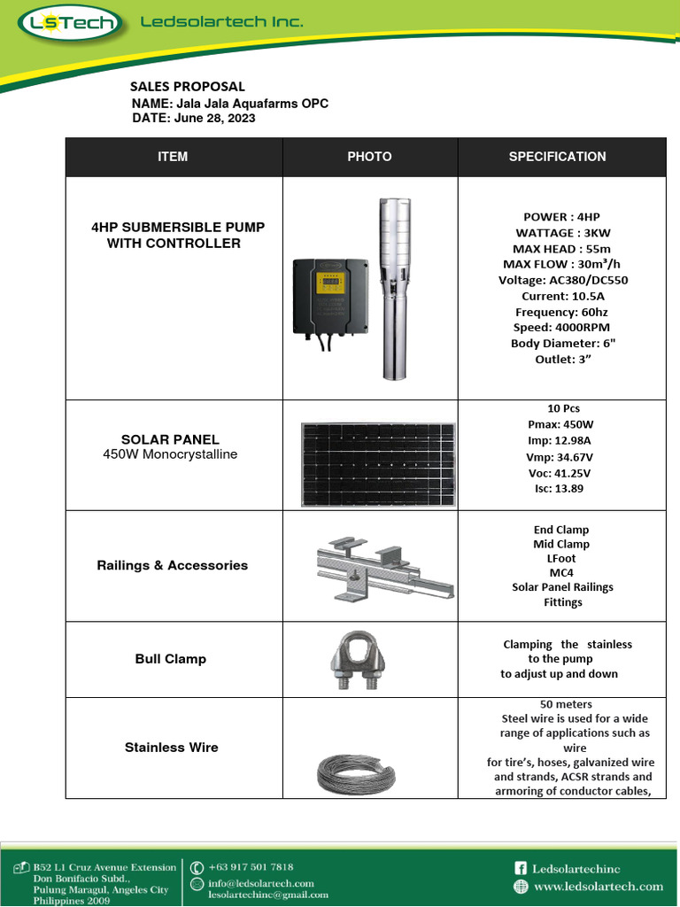 4HP-Submersilble-Pump-Complete-Set-Quotation-Rizal | PDF | Solar Panel ...