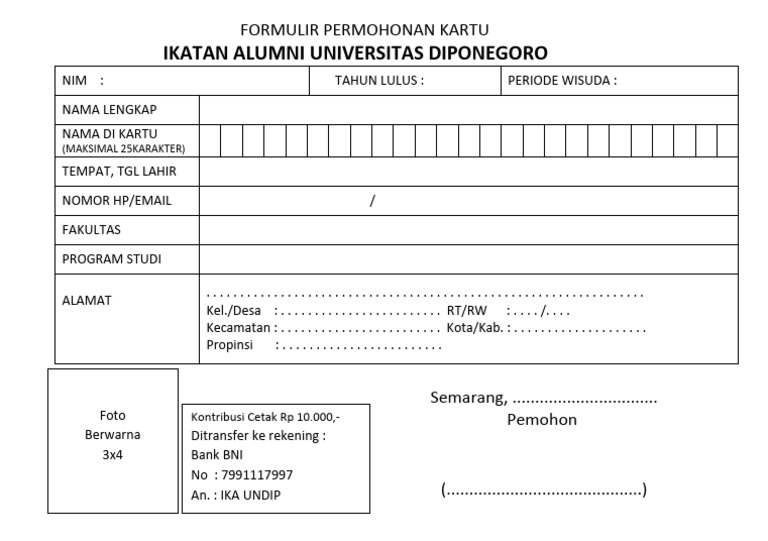 Form Kartu IKA-Undip | PDF