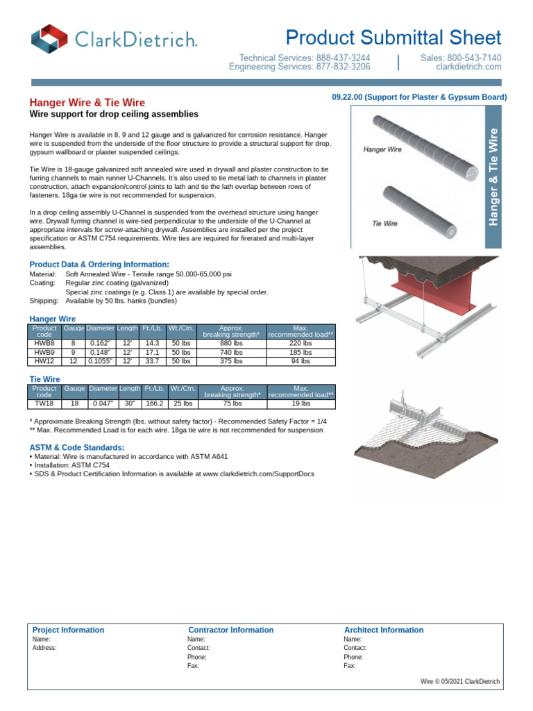 Hanger Wire Specifications for Ceilings | PDF | Drywall | Sheet Metal