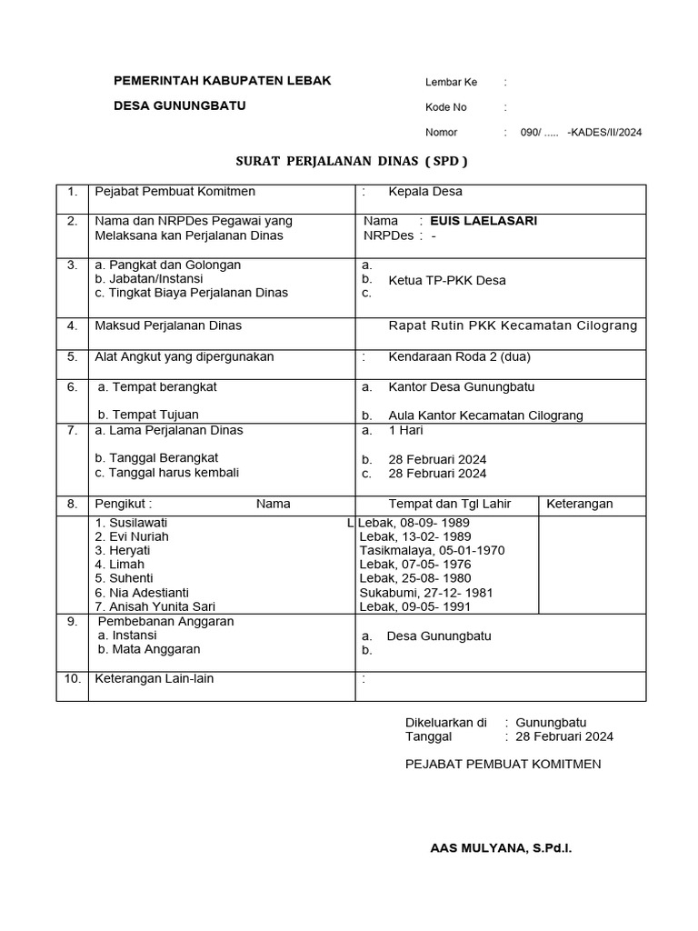 Surat Perjalanan Dinas (SPD | PDF