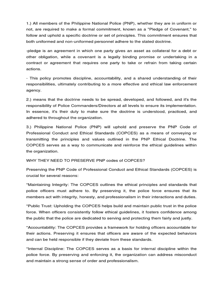 PNP Code of Ethics and Conduct Overview | PDF
