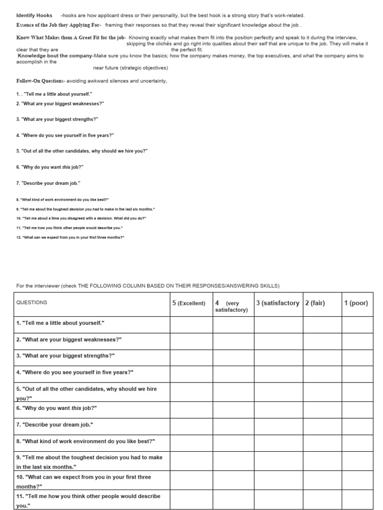 Interview Checklist | PDF