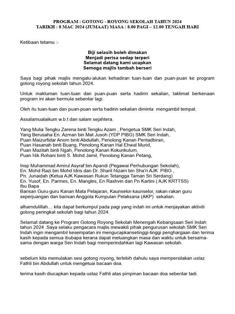 Teks Pengacara Majlis Gotong Royong 2024 | PDF