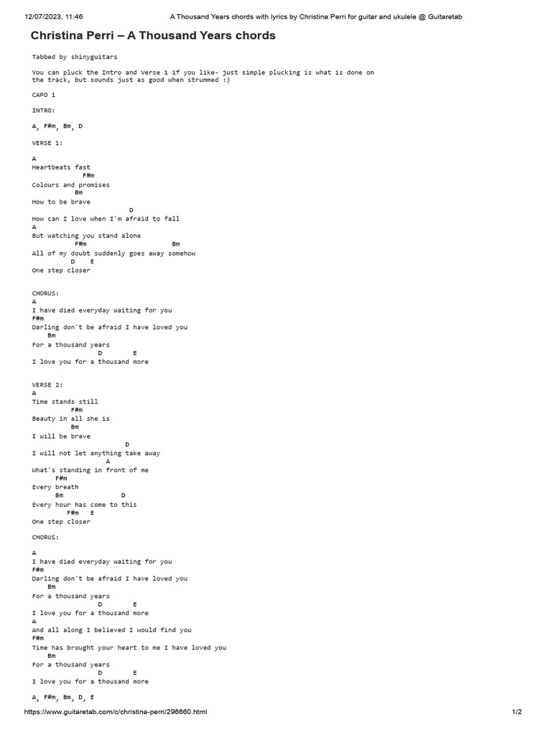 A Thousand Years Chords & Lyrics | PDF
