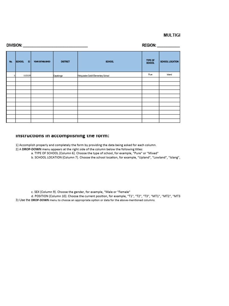 Encl 2 Template for Mg Data | PDF