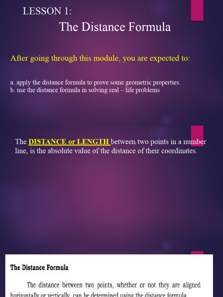 Lesson 7 Distance Formula | PDF | Distance | Mathematics