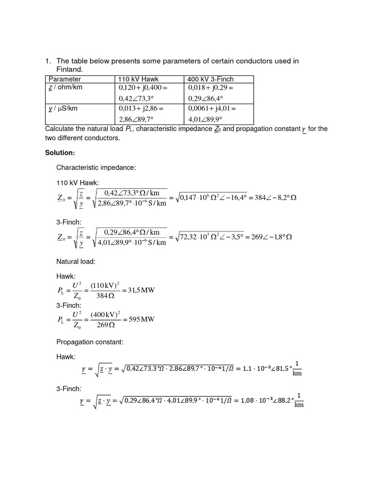 ELEC-E8427-transmission Lines Home Exercise With Solution | PDF | Electric Power Transmission ...