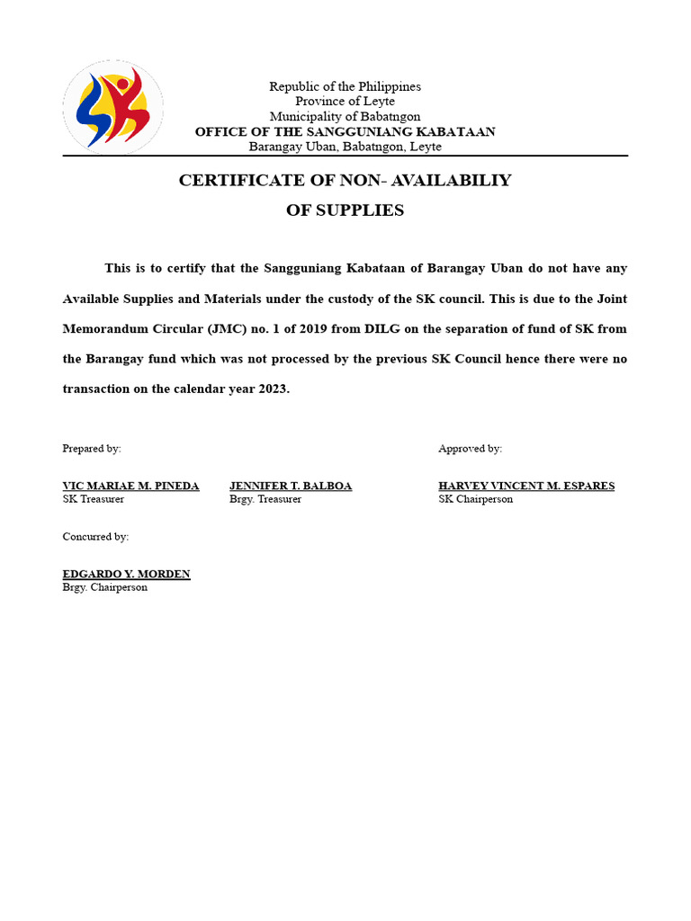 Certificate-Of-Non-Availabiliy-Of Supplies | PDF