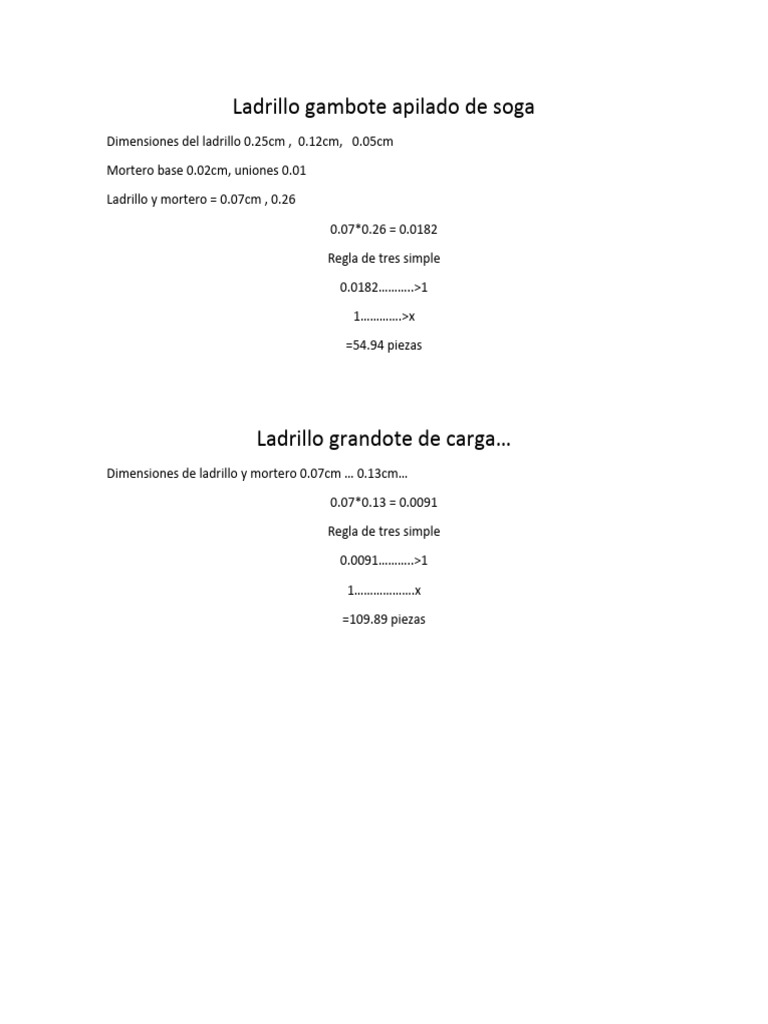 Dimensiones del ladrillo gambote y soga | PDF